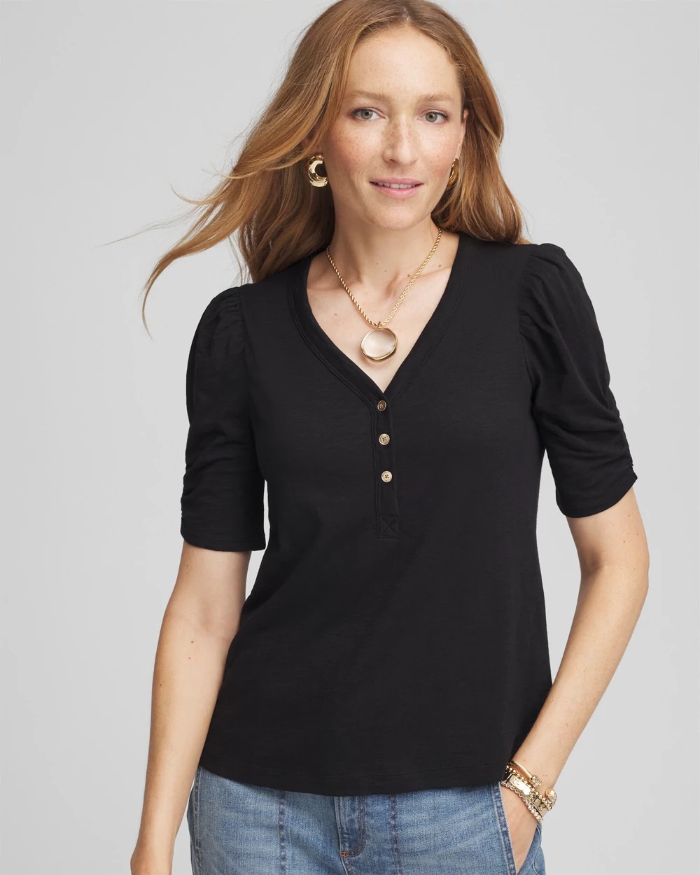 Slub Split Neck Henley Tee | Chico's